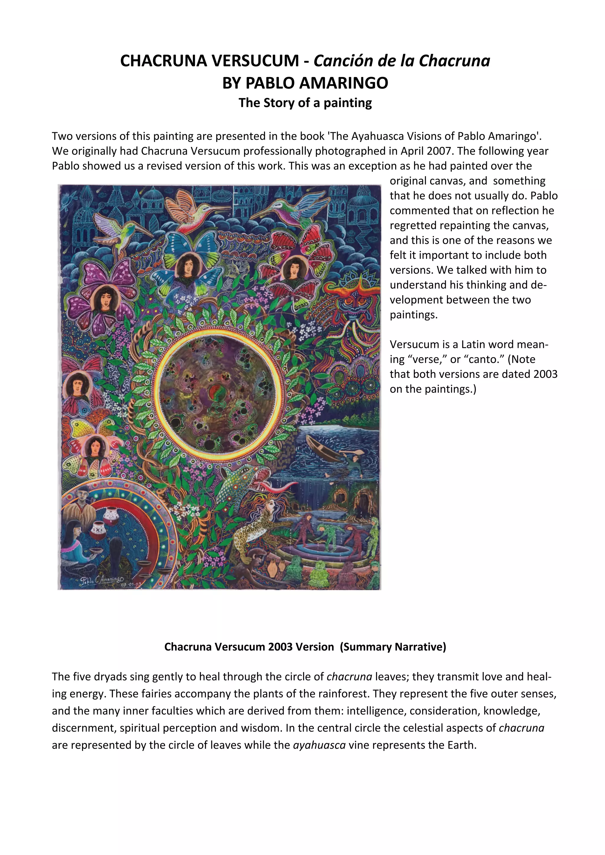 The Evolution of the painting 'Chacruna Versucum (Canción de la Chacruna)' - by Pablo Amaringo | PDF