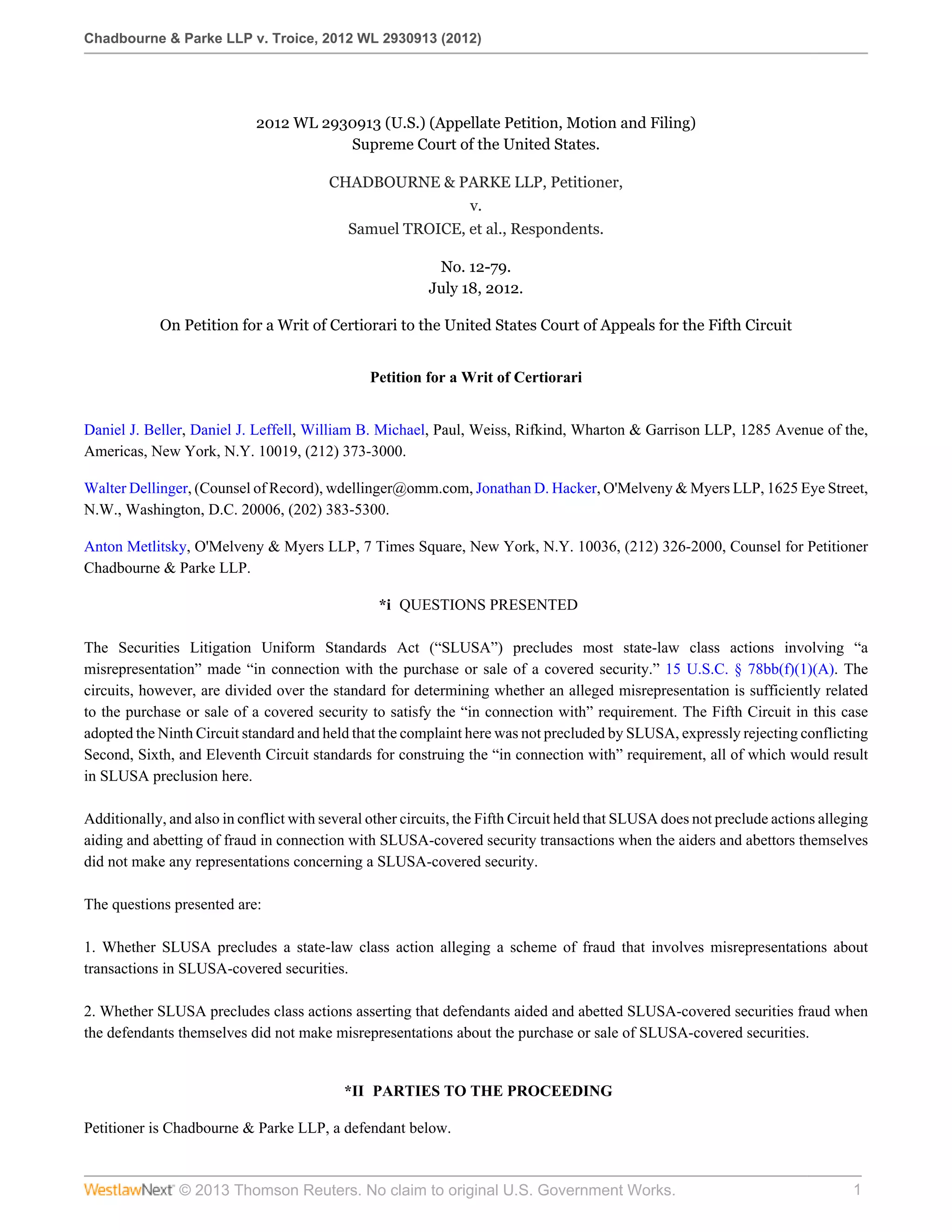 Chadbourne petition for writ of certiorari | PDF