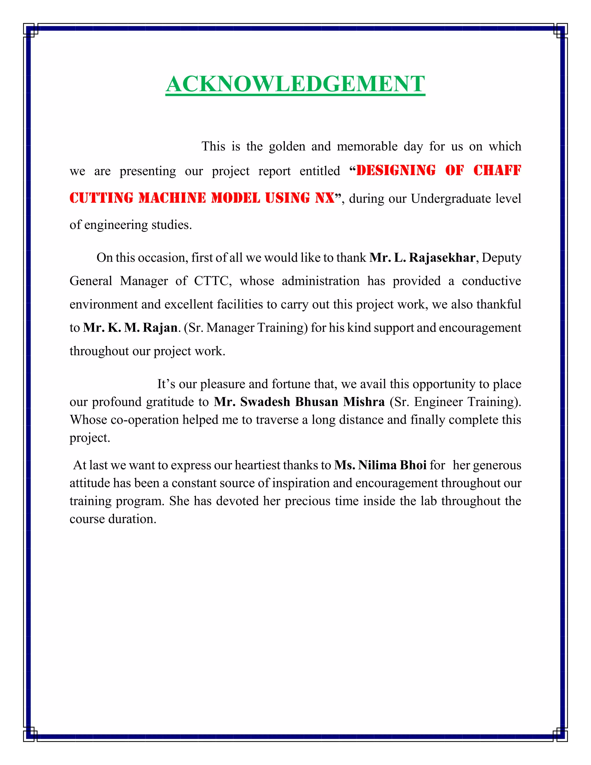 Chaff cutter nx model project cttc bhubaneswar | PDF