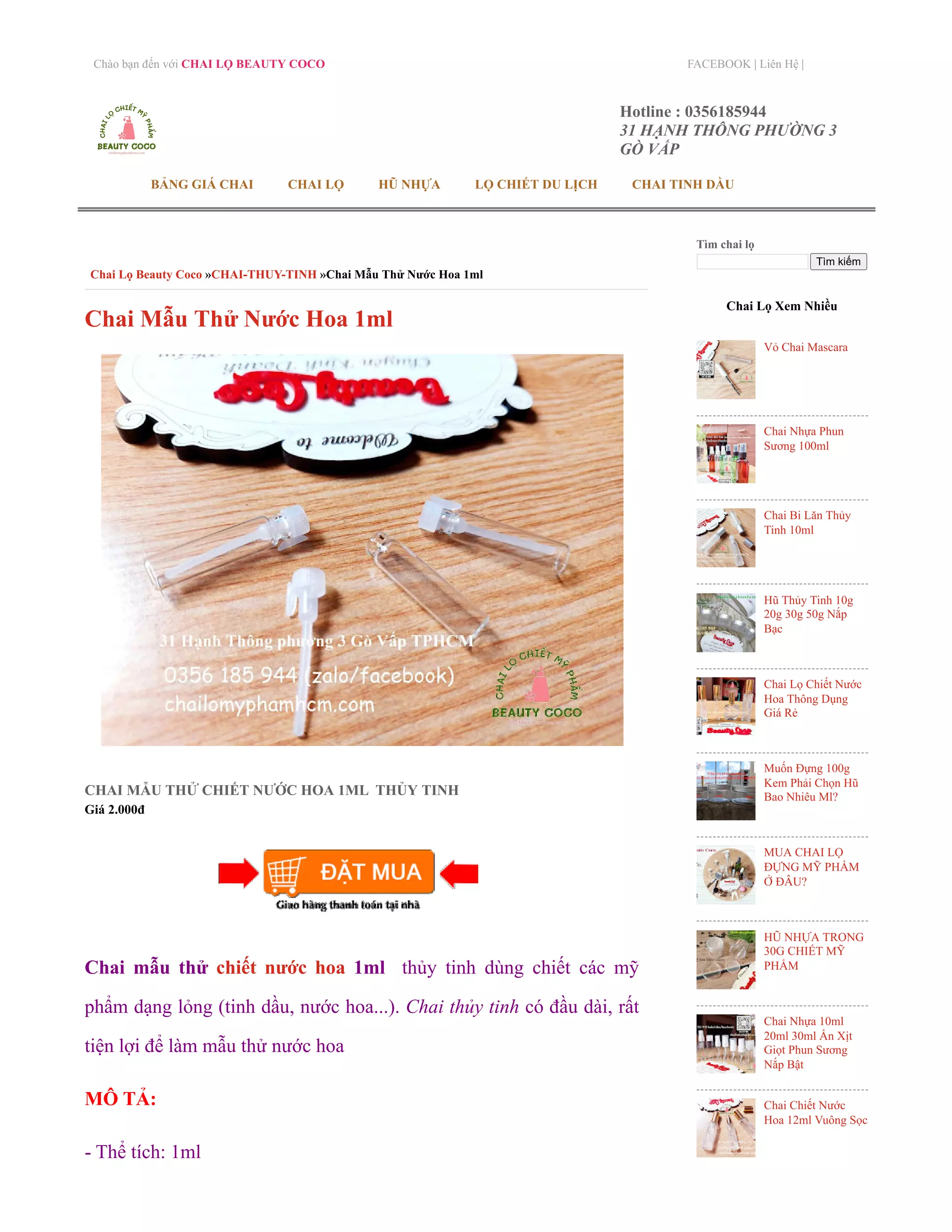 Chai Mẫu Thử 1ml Chiết Nước Hoa | Chai Lọ Beauty Coco | PDF