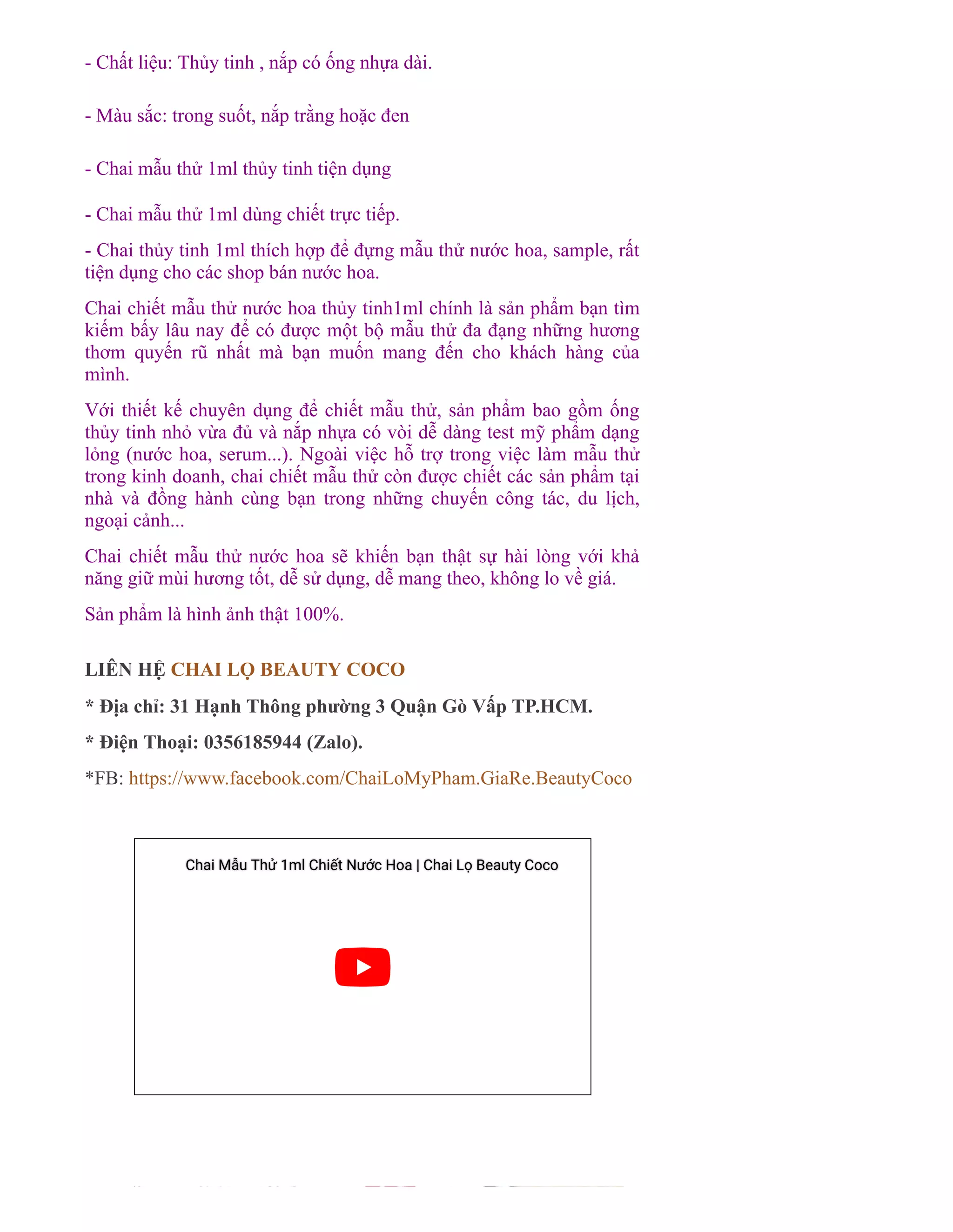 Chai Mẫu Thử 1ml Chiết Nước Hoa | Chai Lọ Beauty Coco | PDF