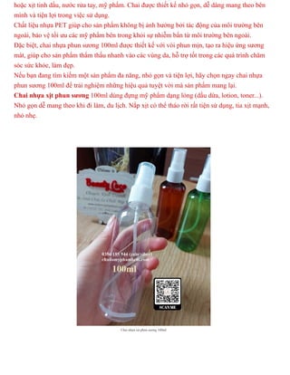 Chai Nhựa Xịt Phun Sương 100ml Chai Lọ Beauty Coco | PDF