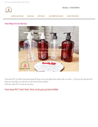 Chai Nhựa Vòi Ấn Xịt Giọt 10ml 20ml 30ml 50ml 100ml 150ml 200ml 250ml 500ml | PDF