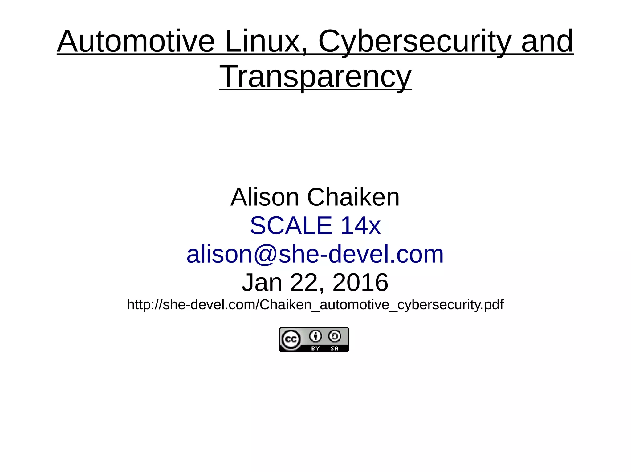 Automotive Linux, Cybersecurity and Transparency | PPT