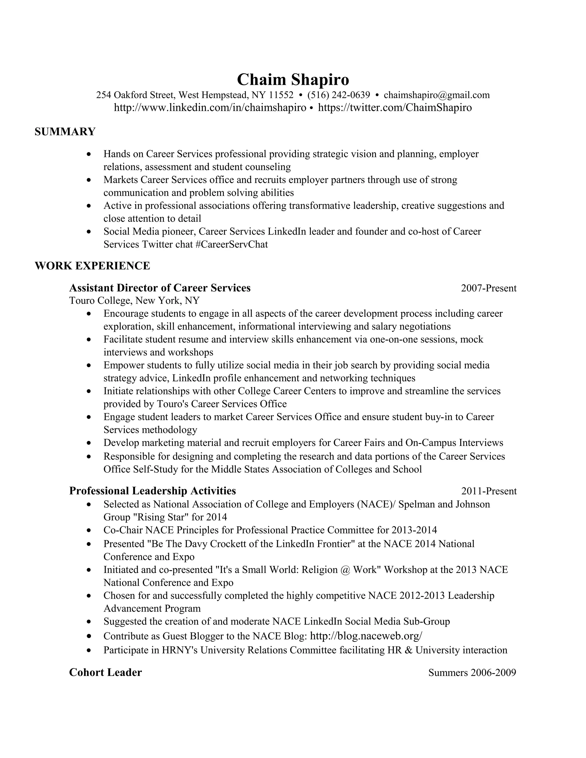 Chaim Shapiro Resume | DOC