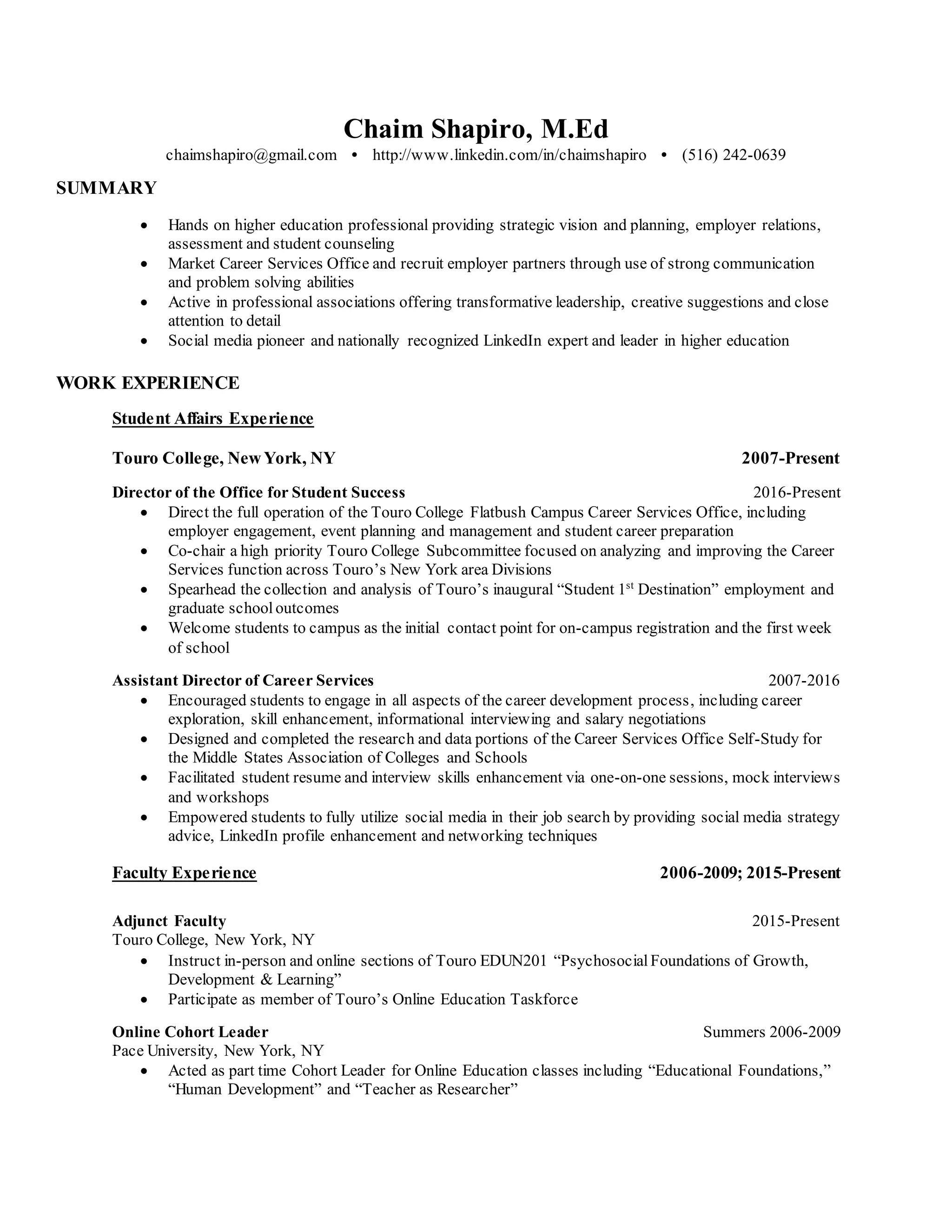 Chaim Shapiro Resume | PDF