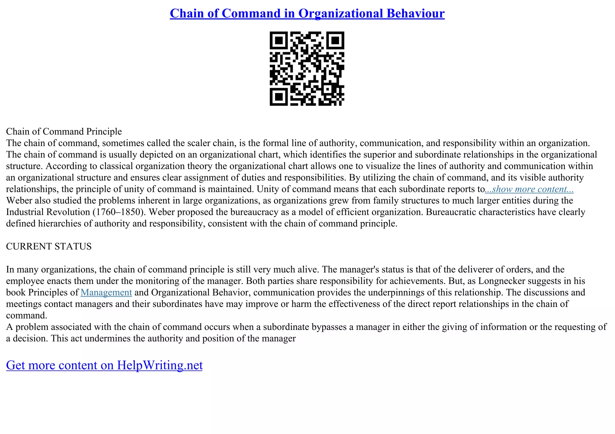 Chain Of Command In Organizational Behaviour | PDF