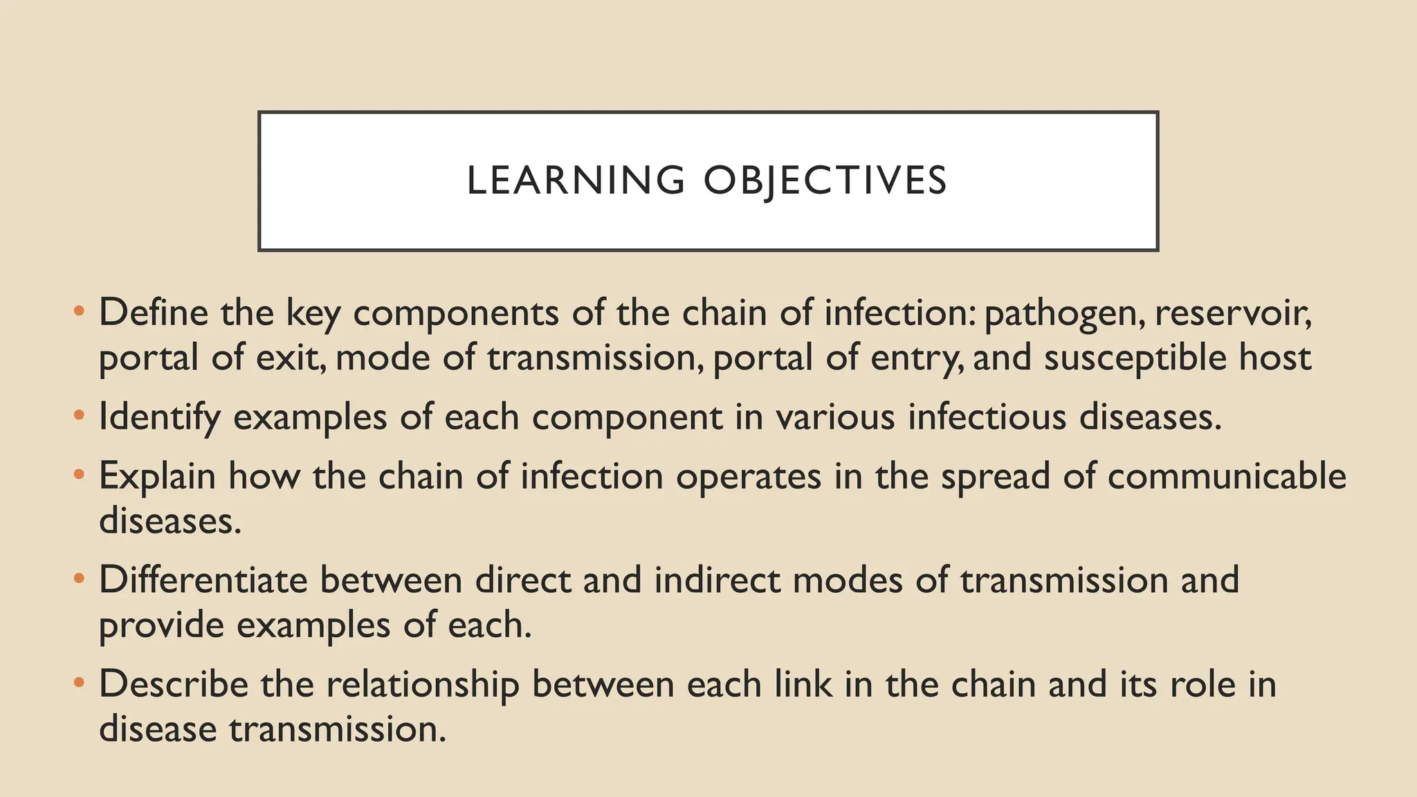 CHAIN OF INFECTION IN BIOSTATISTICS AND EPIDEMOLOGY | PDF