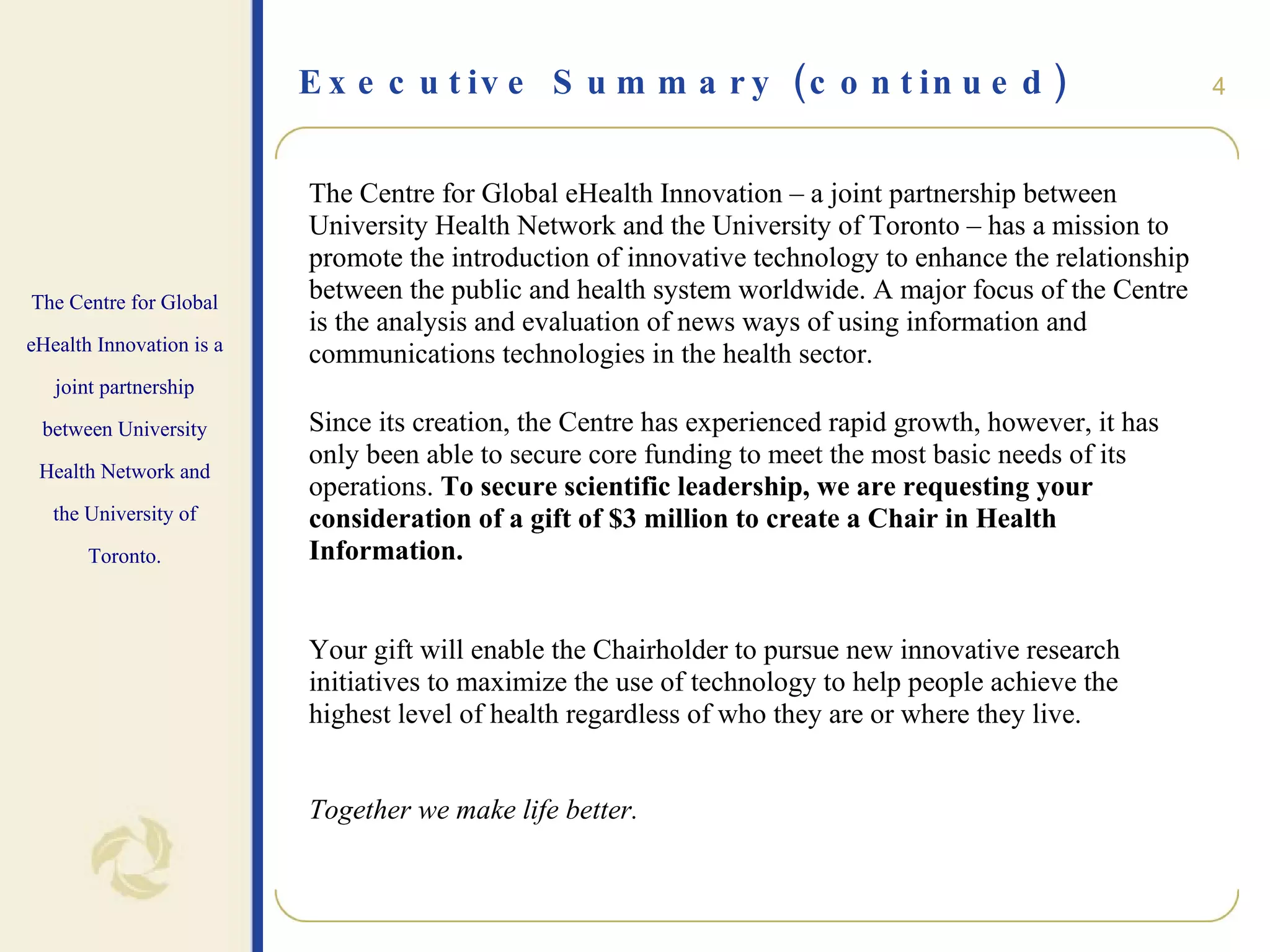 Chair In Health Information (Chair Proposal) | PPT | Internet | Computing