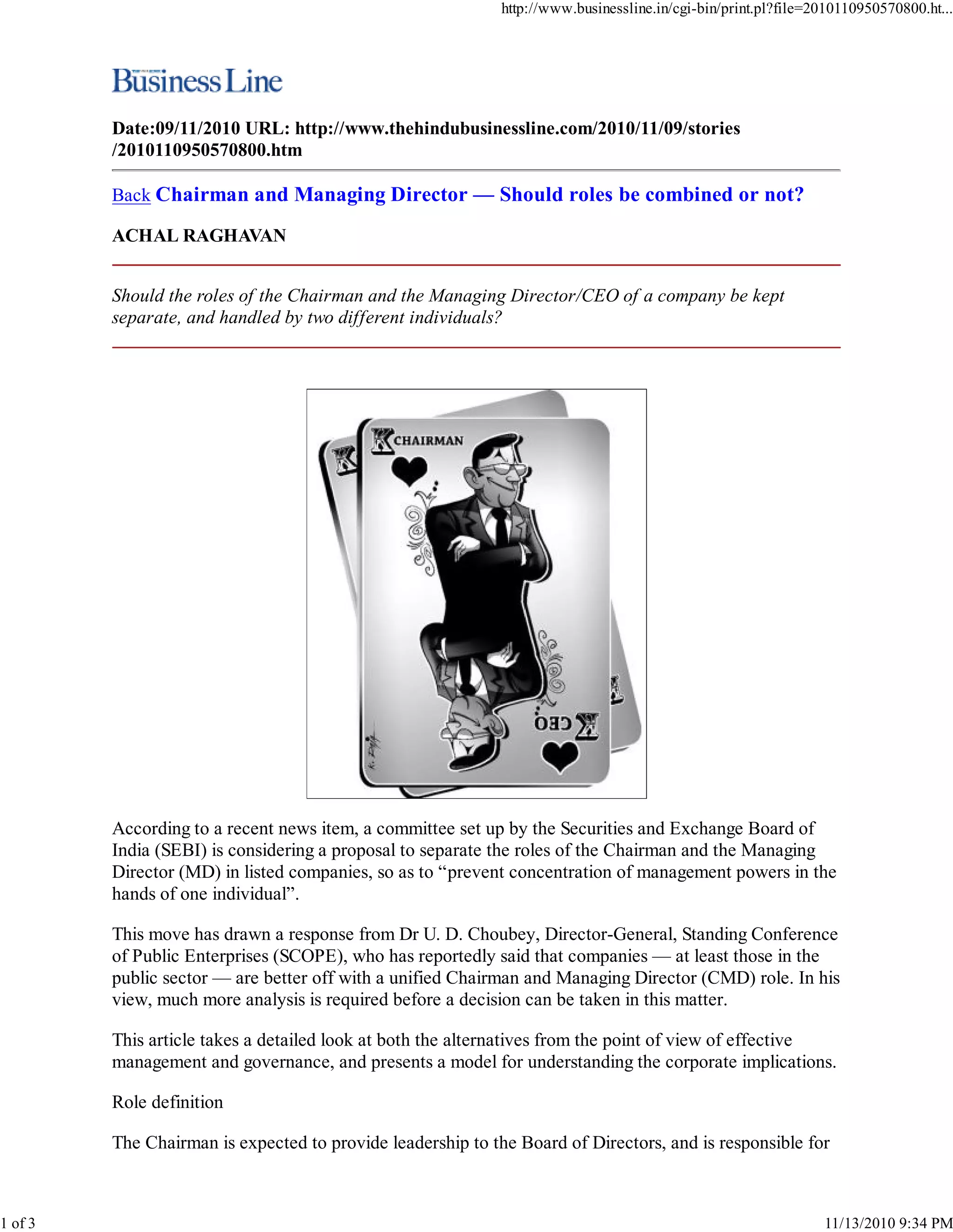 Chairman and MD / CEO - combined or separate roles? | PDF