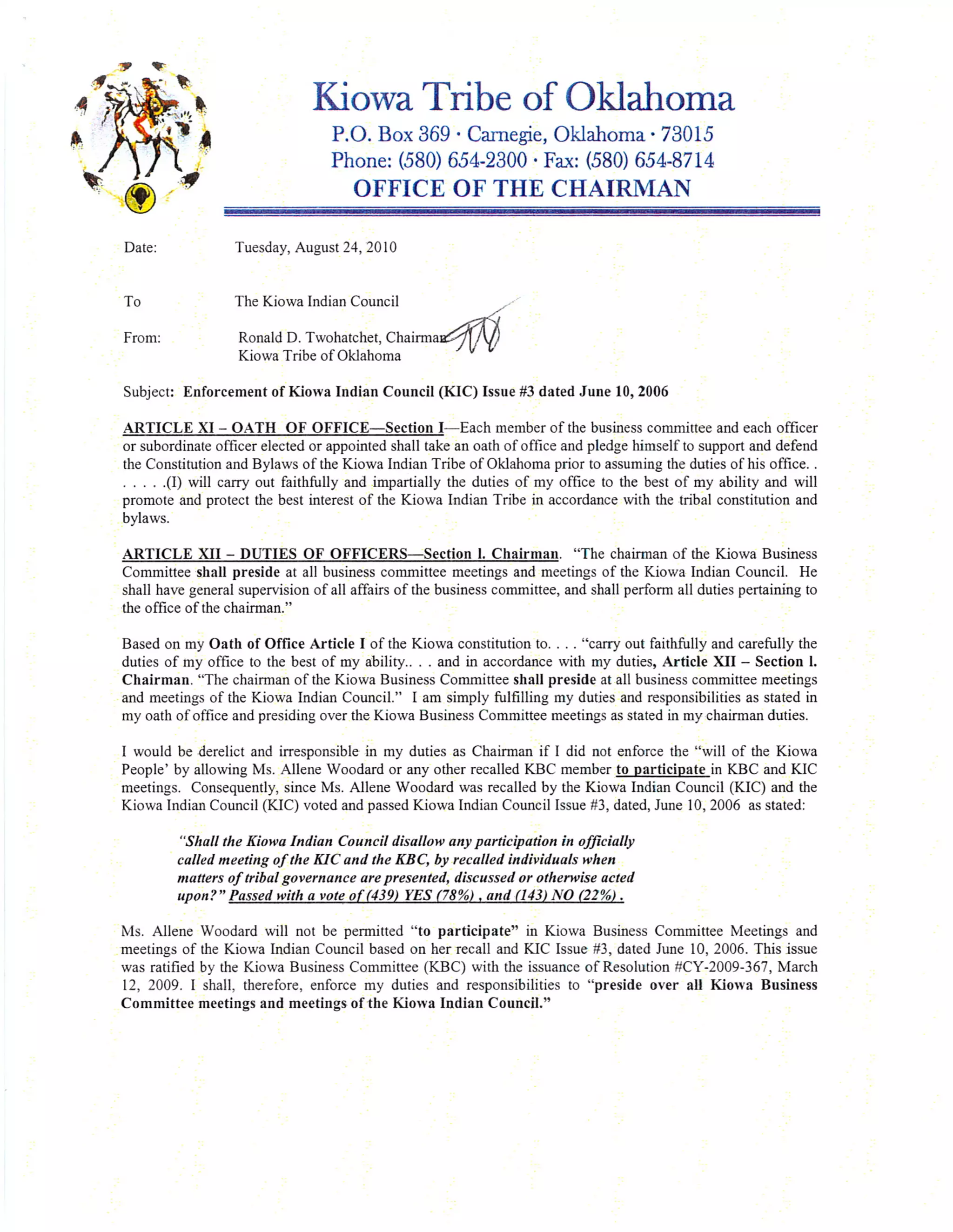 Chairmans letter to kic 8 25-10 | PDF