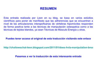 Efectividad de las Técnicas de HVLA y de Energía Muscular | PPT