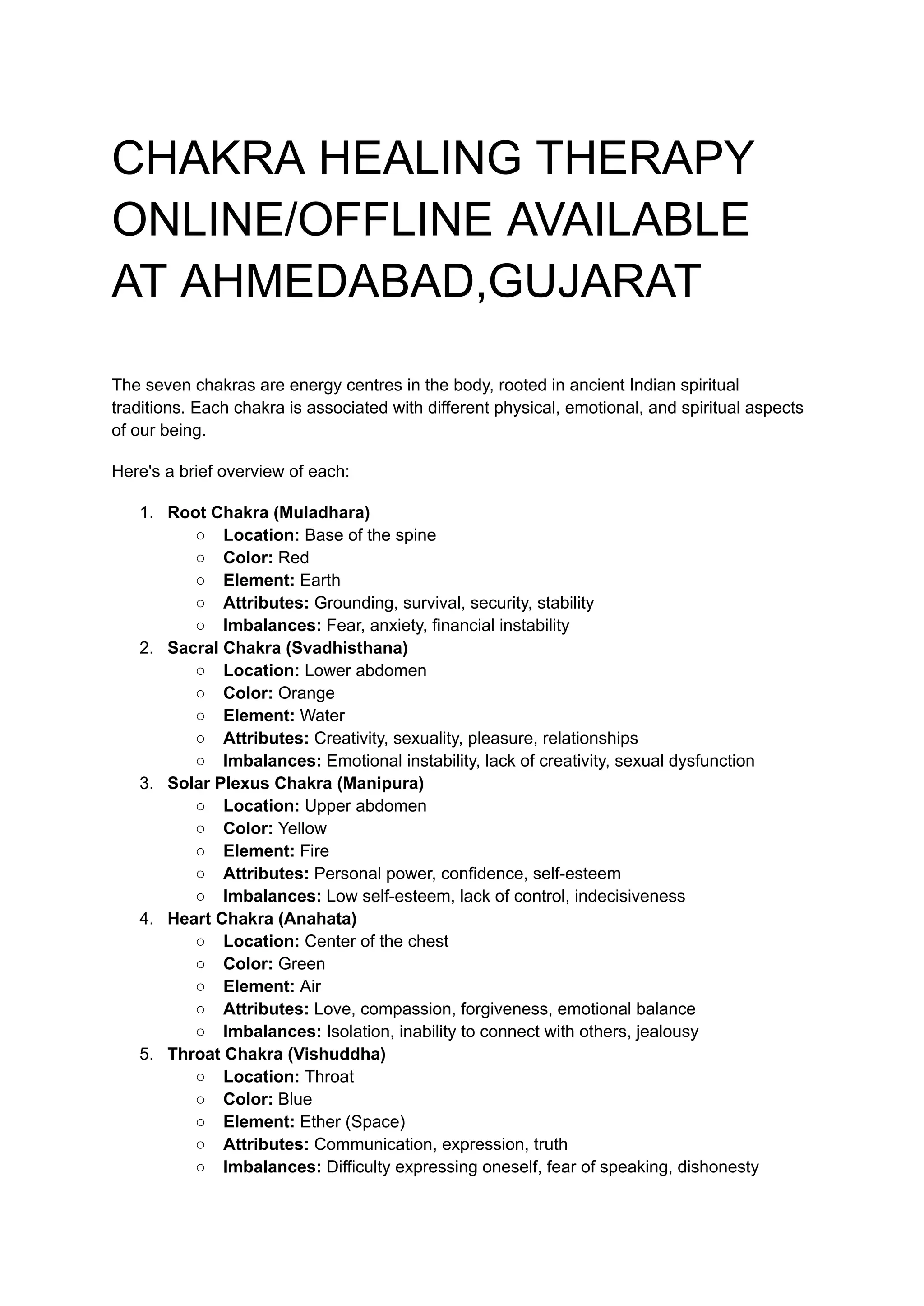 CHAKRA HEALING THERAPY ONLINE OFFLINE... | PDF