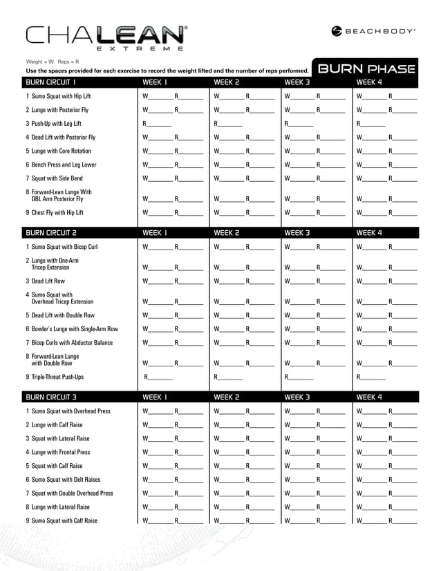 Chalean Extreme Worksheet | PDF | Fitness and Exercise | Healthy Living