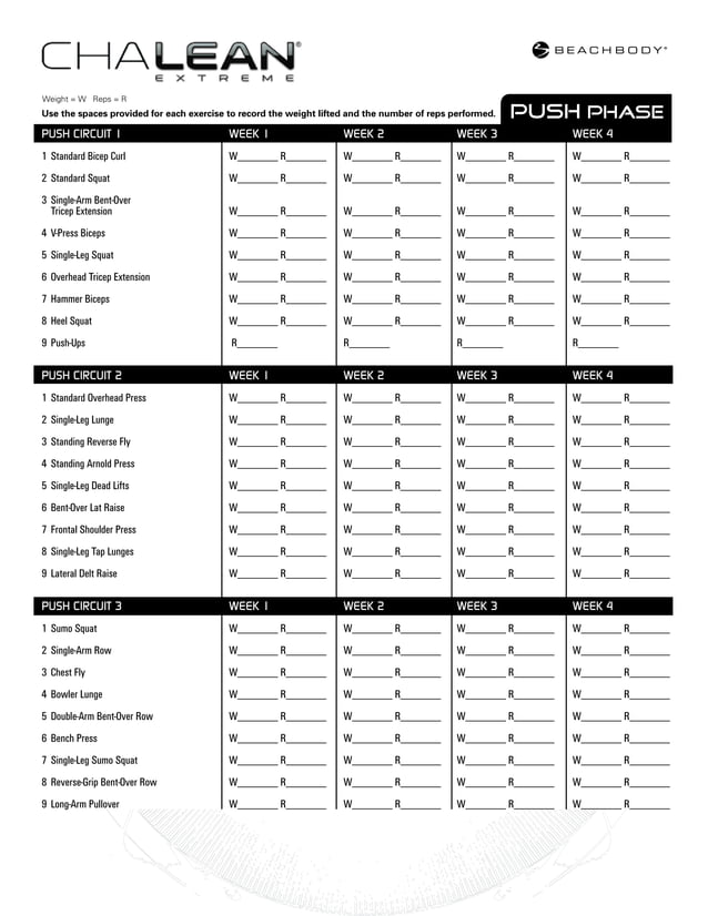 Chalean Extreme Worksheet | PDF | Fitness and Exercise | Healthy Living