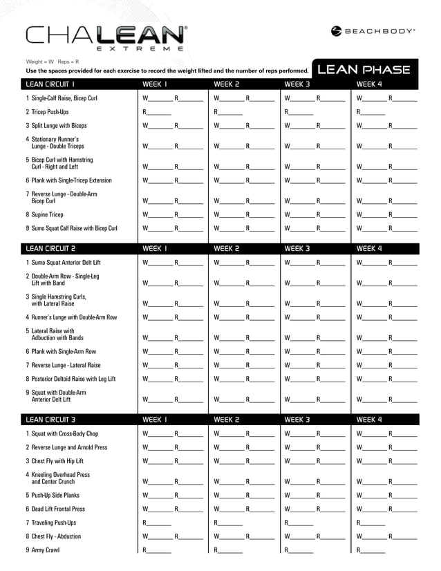 Chalean Extreme Worksheet | PDF | Fitness and Exercise | Healthy Living