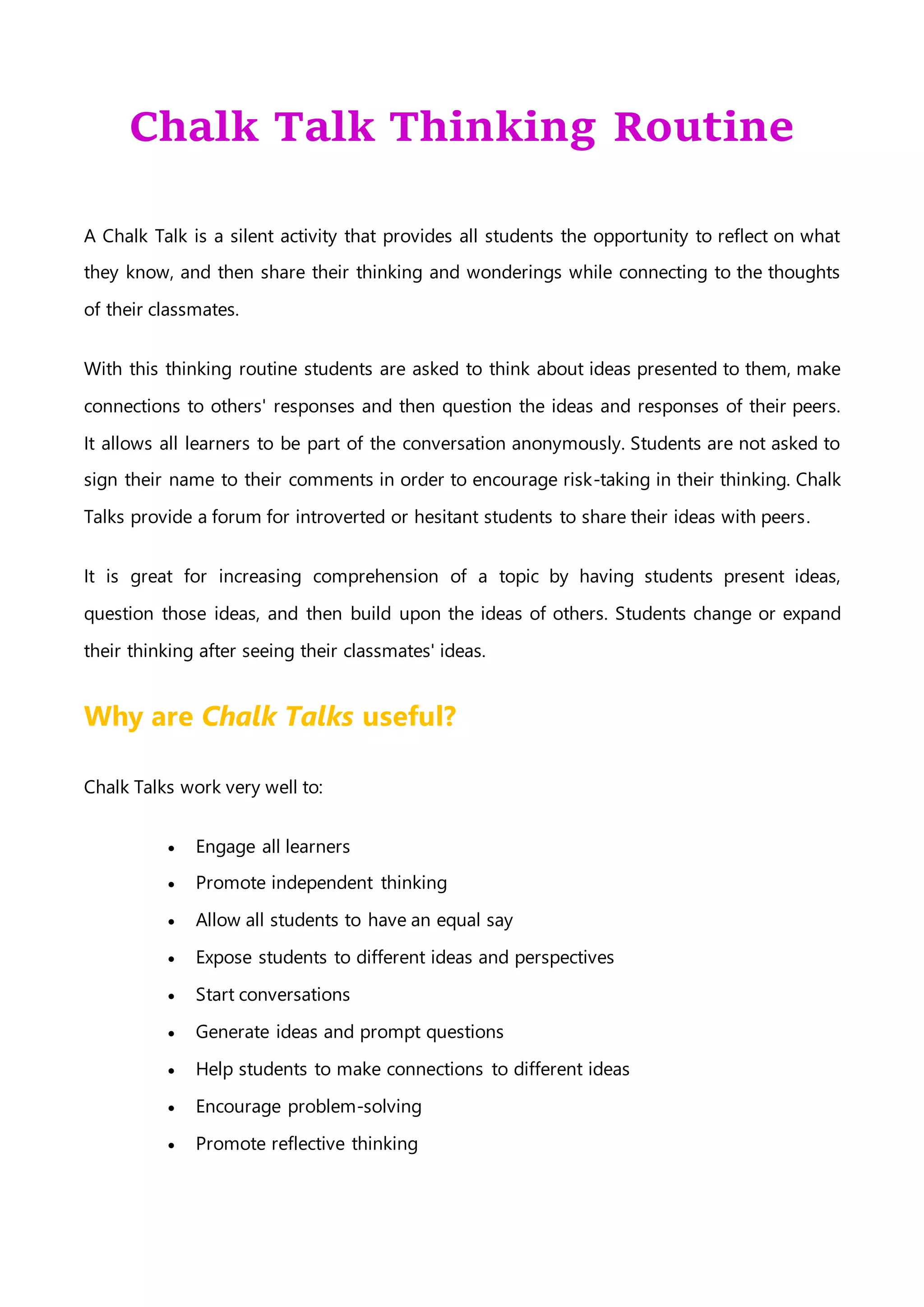 Chalk talk thinking routine | DOCX