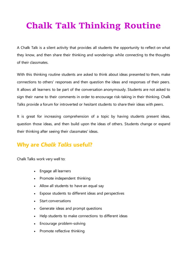 Chalk talk thinking routine | PDF