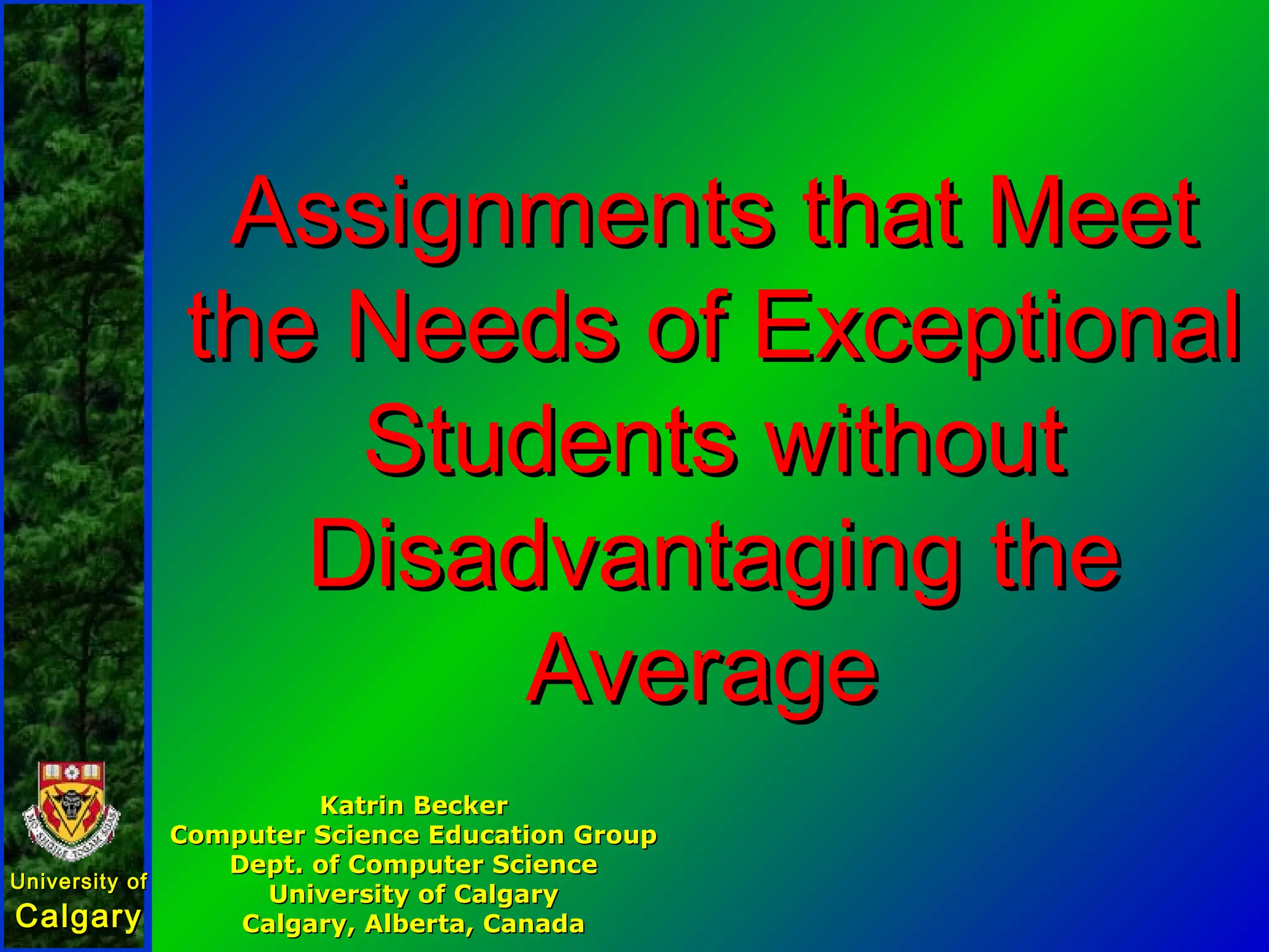 Assignments that Meet the Needs of Exceptional Students without ...