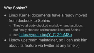 Challenge: convert policy doc from docbook to sphinx | PPT
