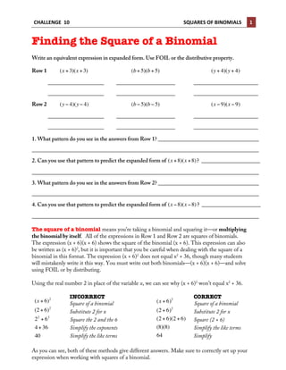 Challenge 10 square of a binomial | PDF