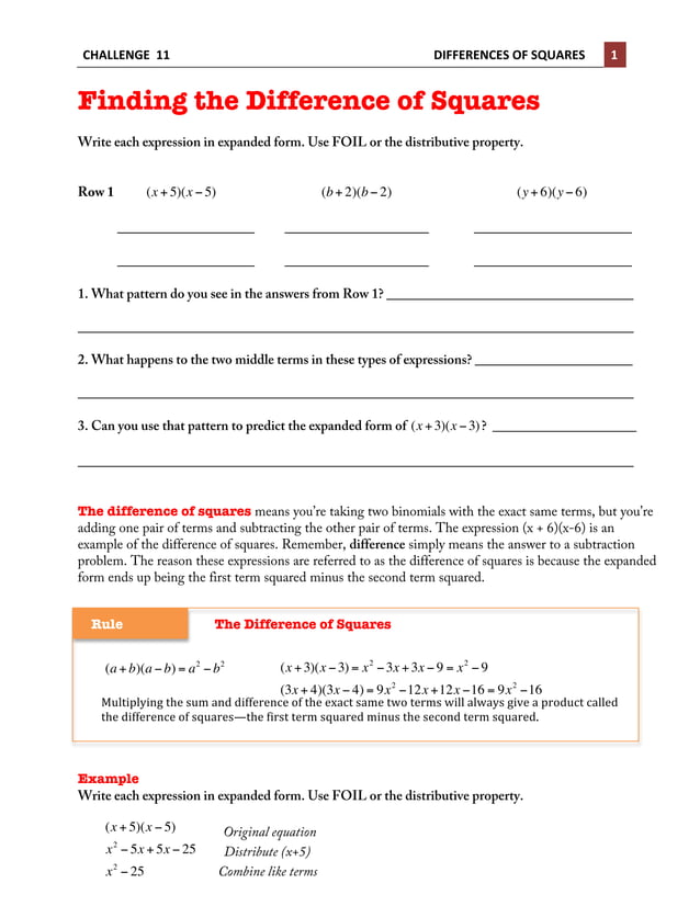 Challenge 11 multiplying differences of squares | PDF | Physics | Science
