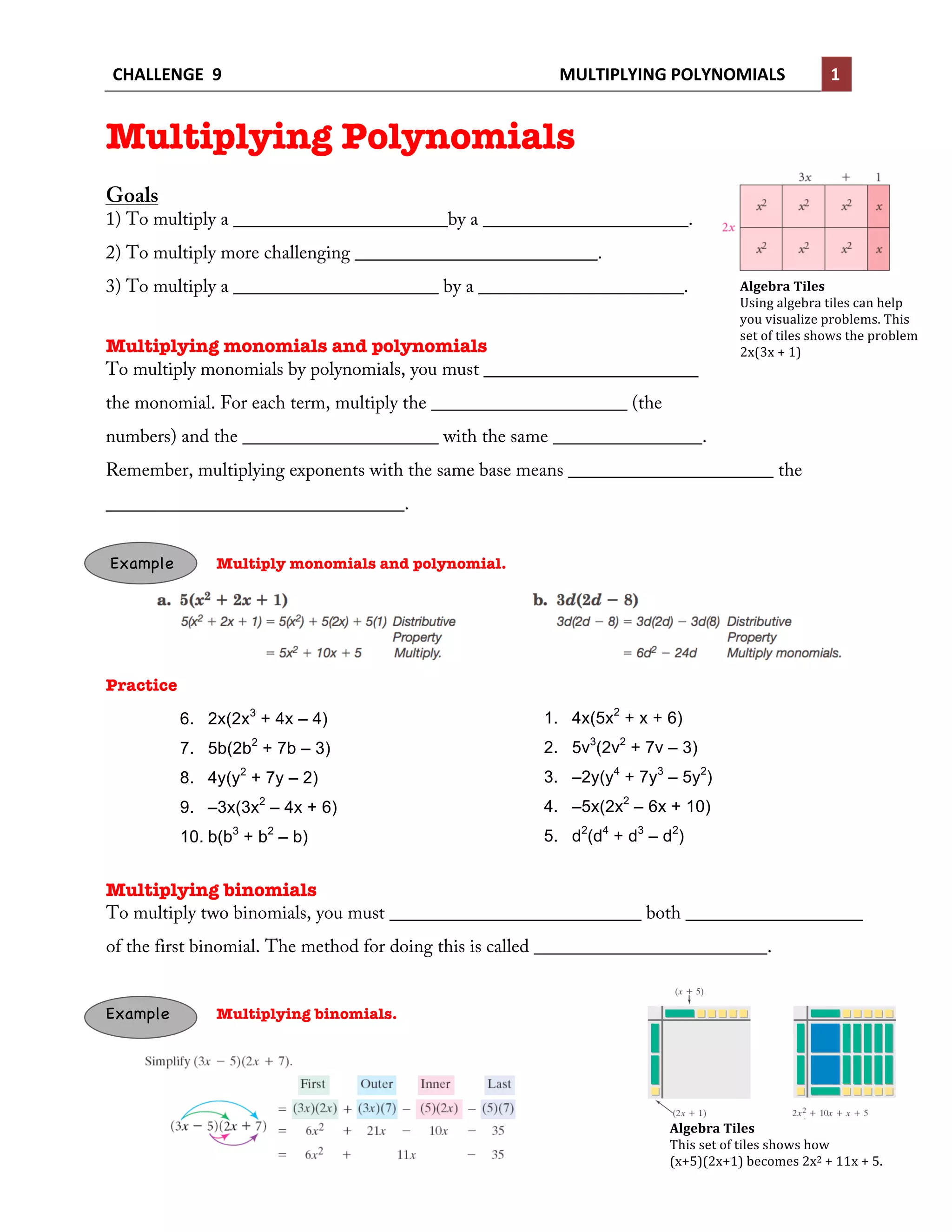 Challenge 9 multiplying binomials | PDF
