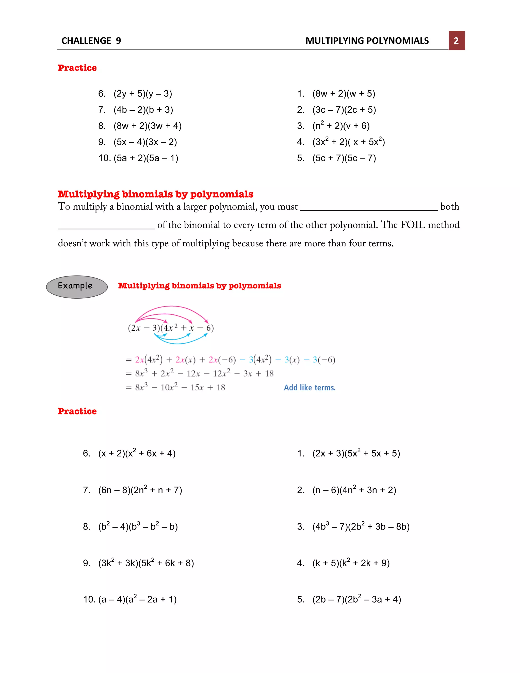 Challenge 9 multiplying binomials | PDF