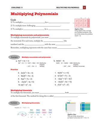 Challenge 9 multiplying binomials | PDF