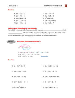 Challenge 9 multiplying binomials | PDF