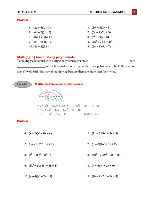 Challenge 9 multiplying binomials | PDF