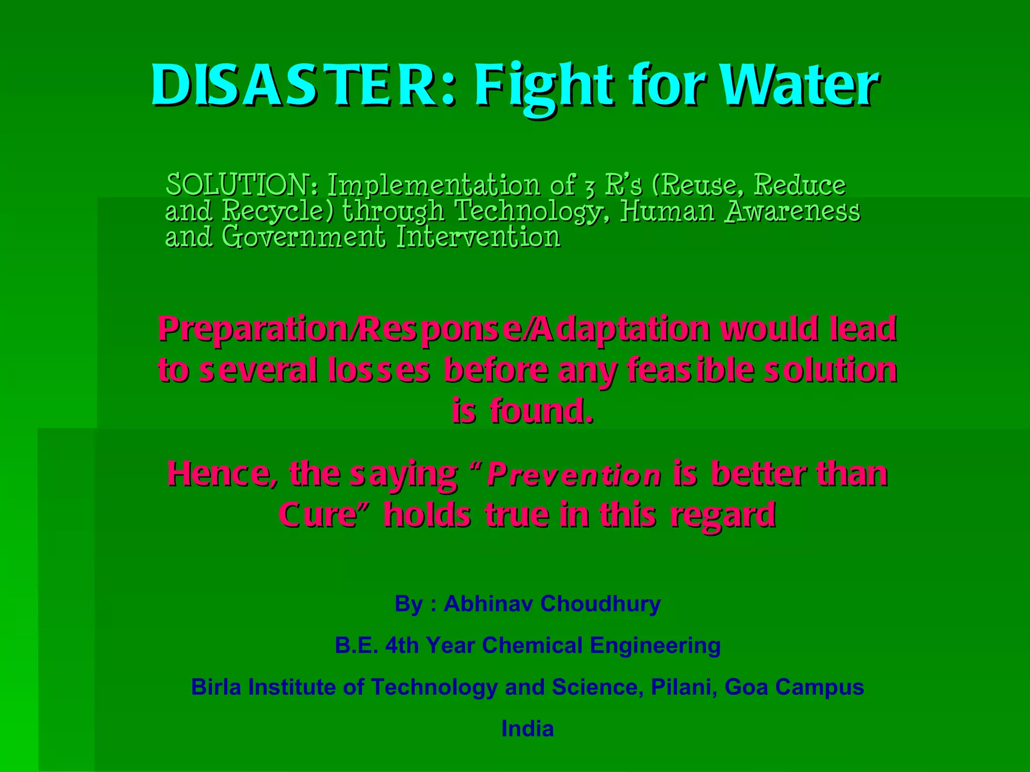 [Challenge:Future] Fight for Water | PPT | Water Services | Home Utilities