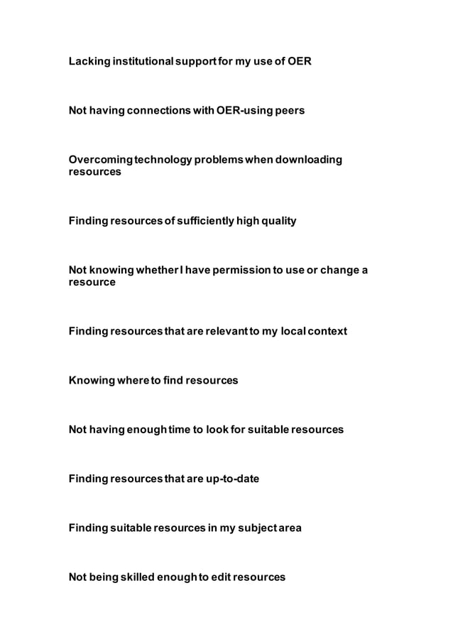 Challenges most frequently faced when using OER | PDF