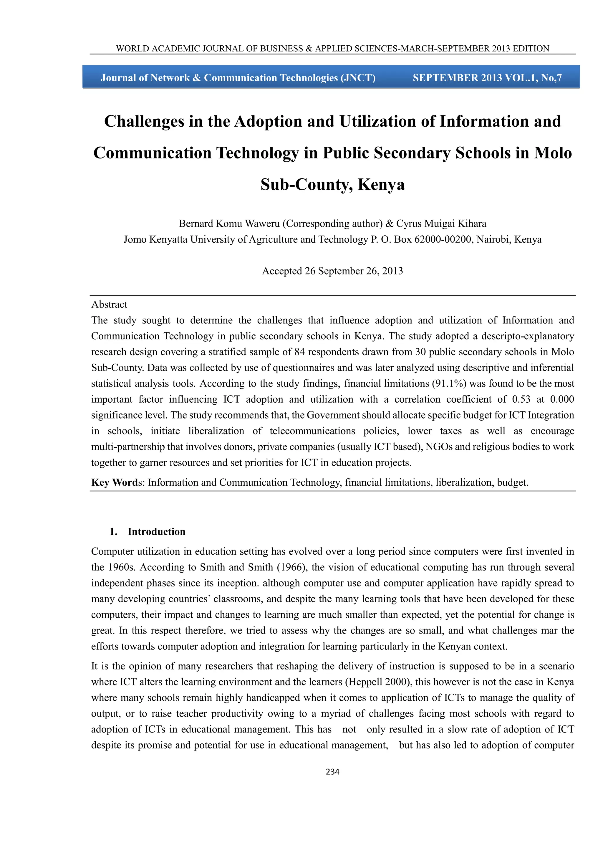Challenges in the Adoption and Utilization of Information and Communication Technology in Public ...
