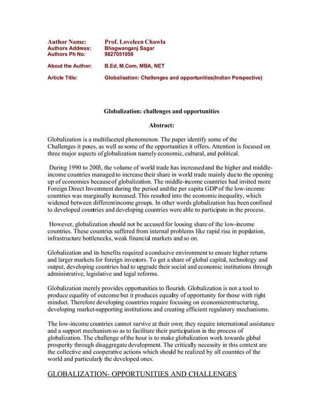Challenges And Opportunities Of Globalisation | DOC