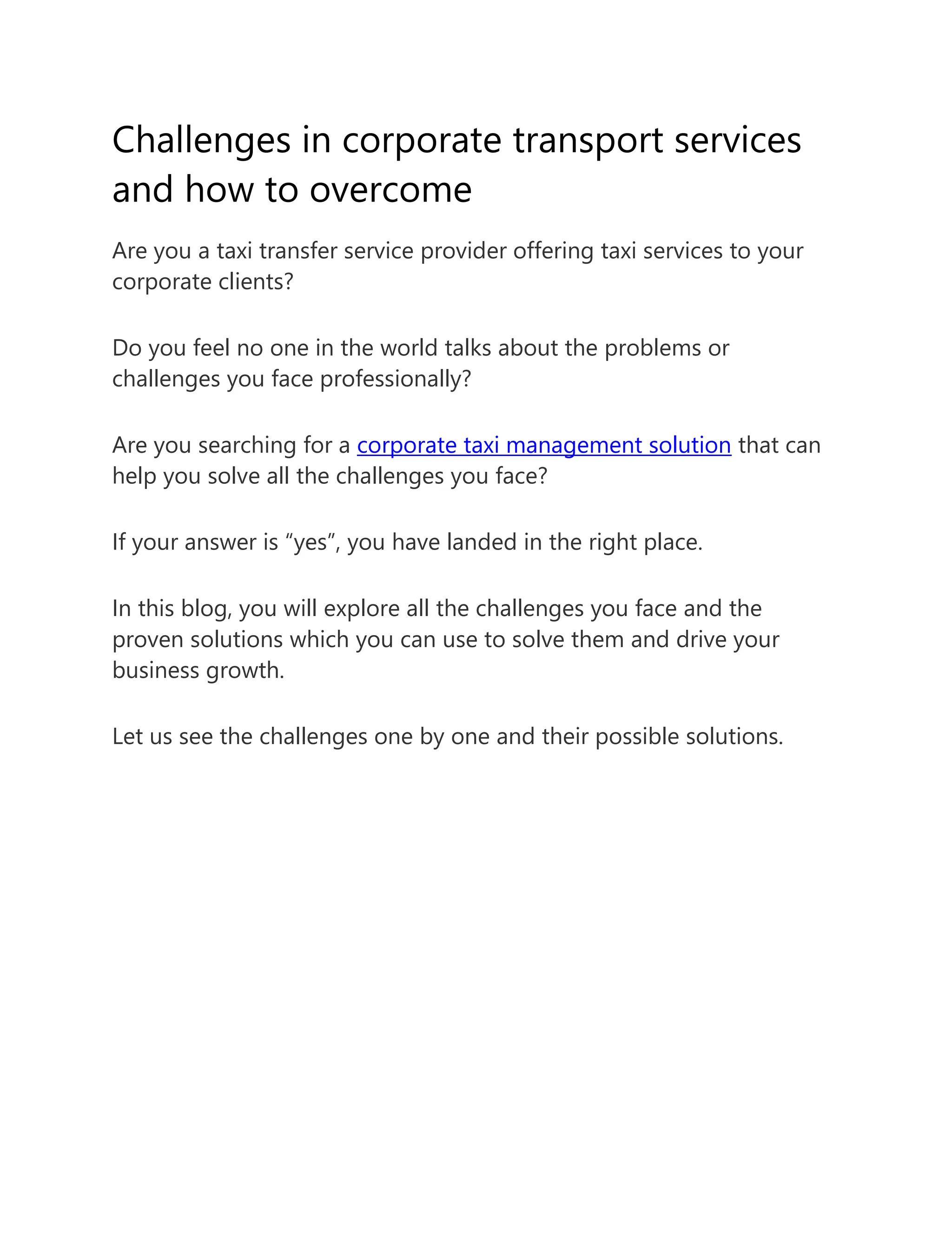 Challenges in corporate transport services and how to overcome | PDF