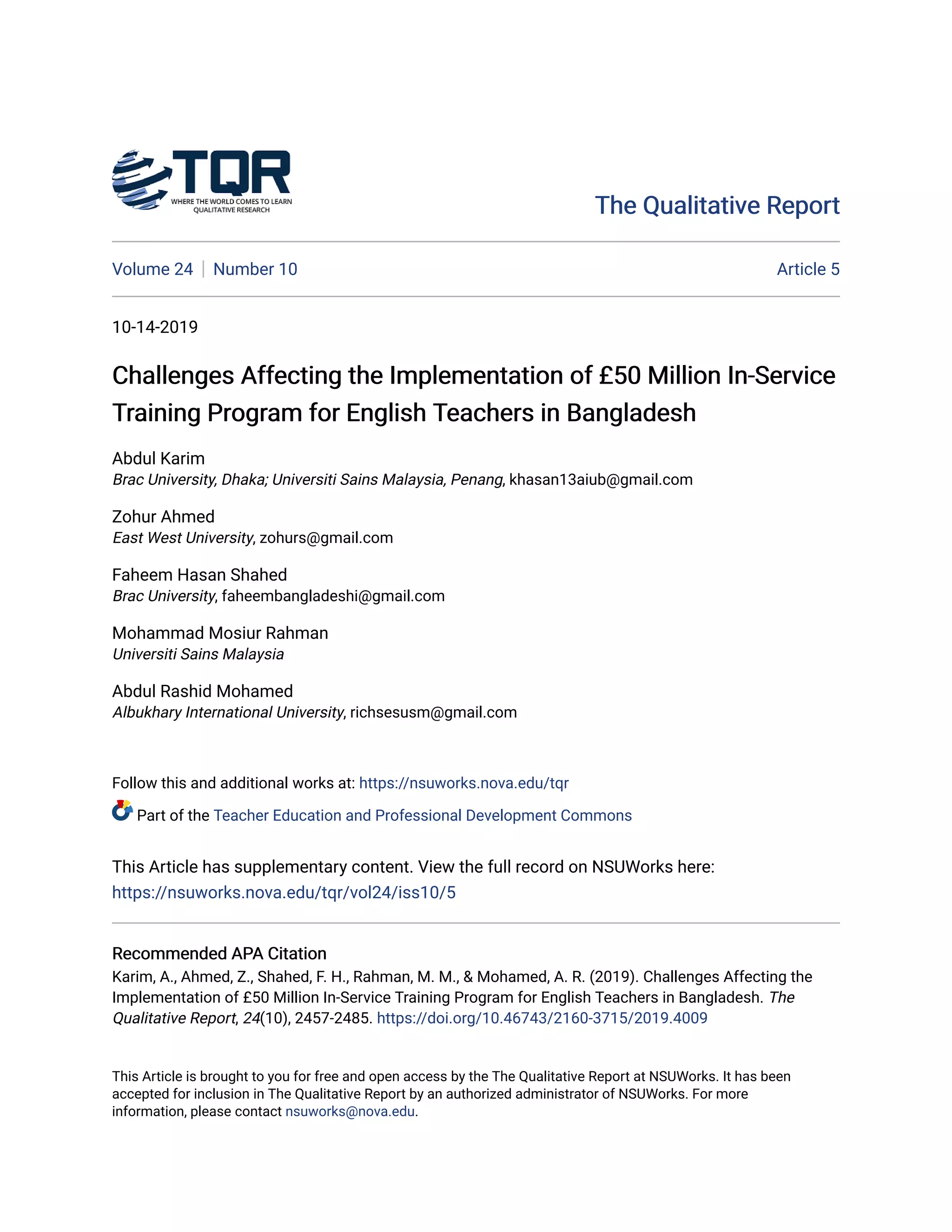 Challenges Affecting the Implementation of £50 Million In-Service ...
