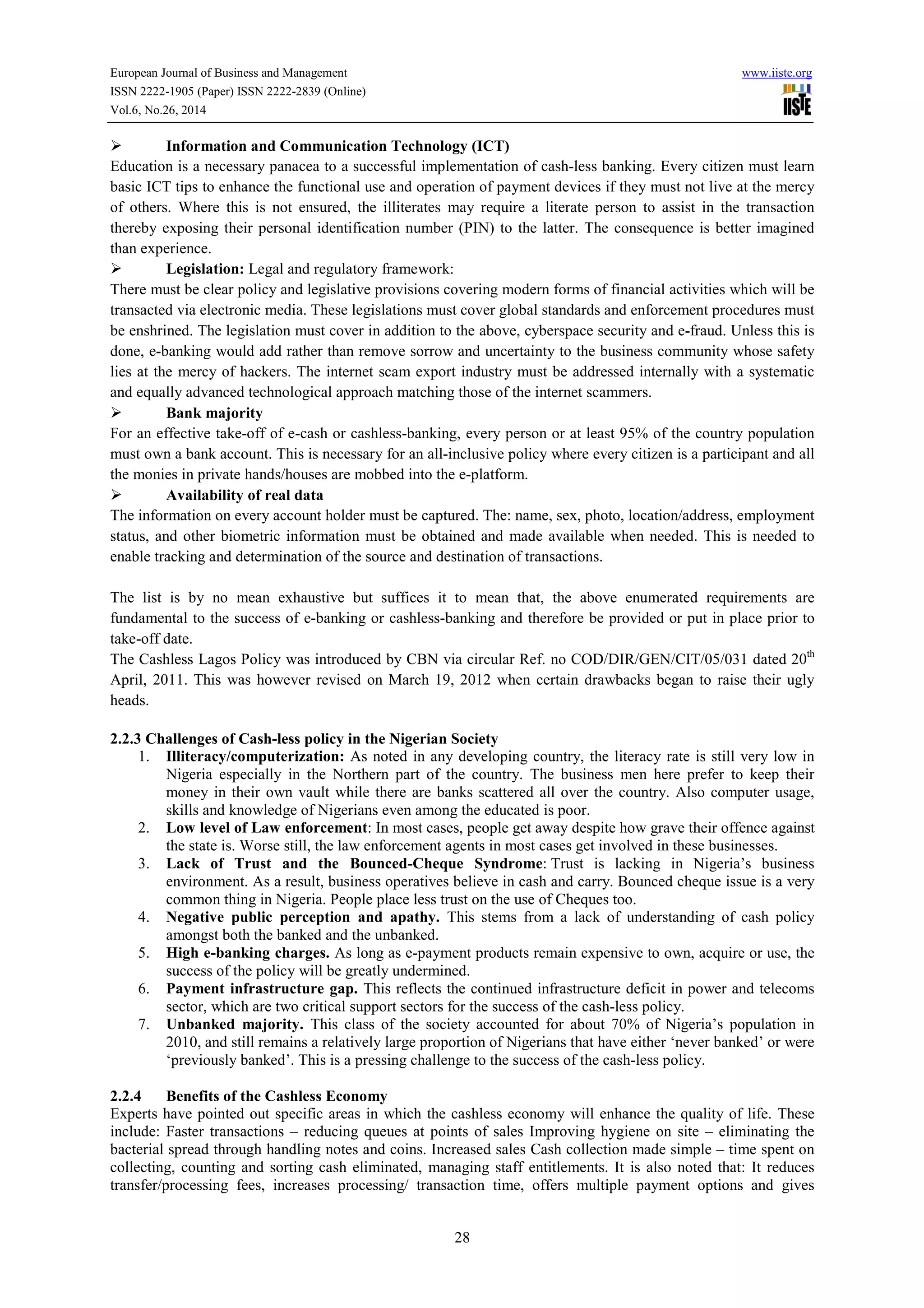 Challenges and benefits of the cash less policy implementation in | PDF