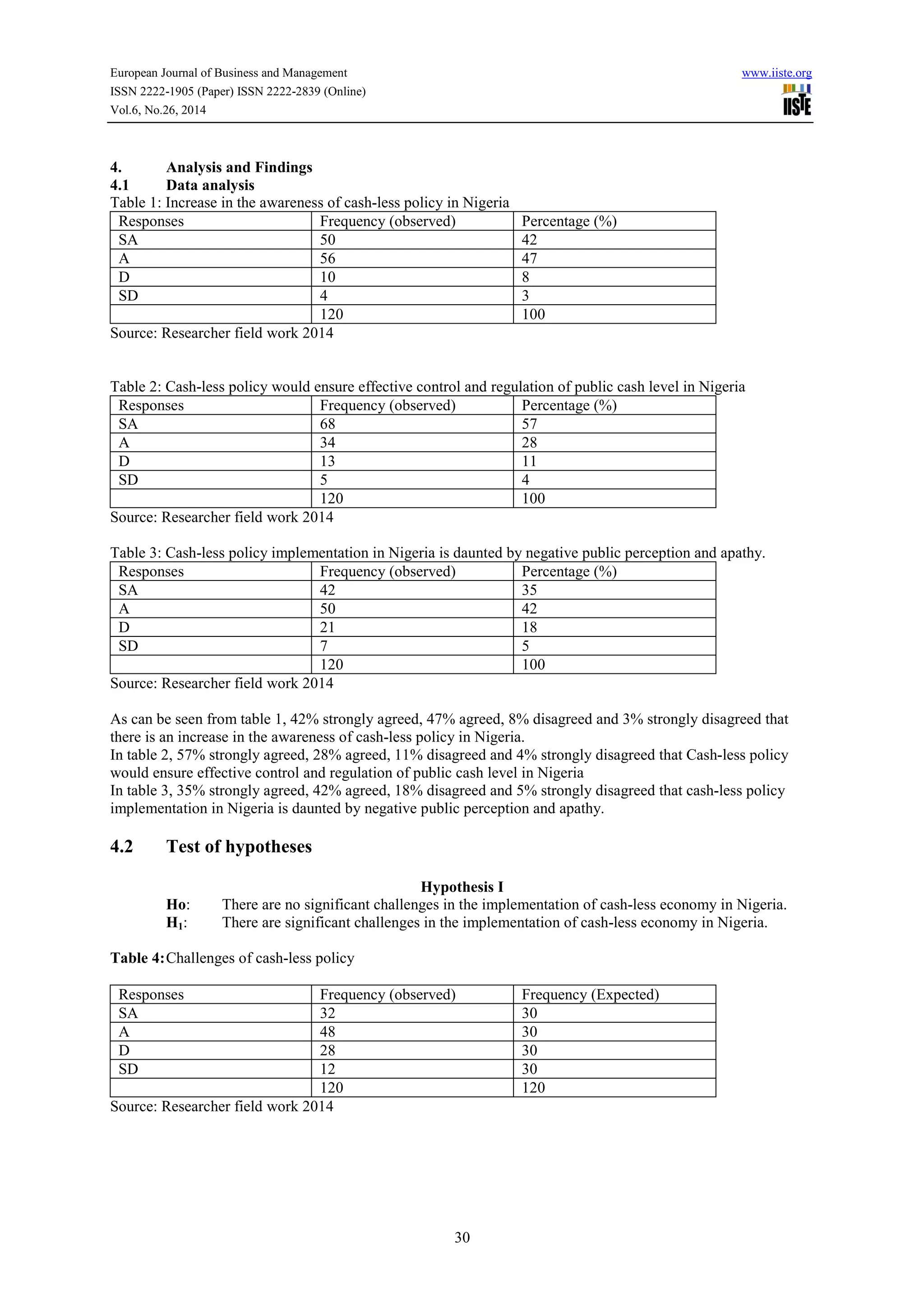 Challenges and benefits of the cash less policy implementation in | PDF