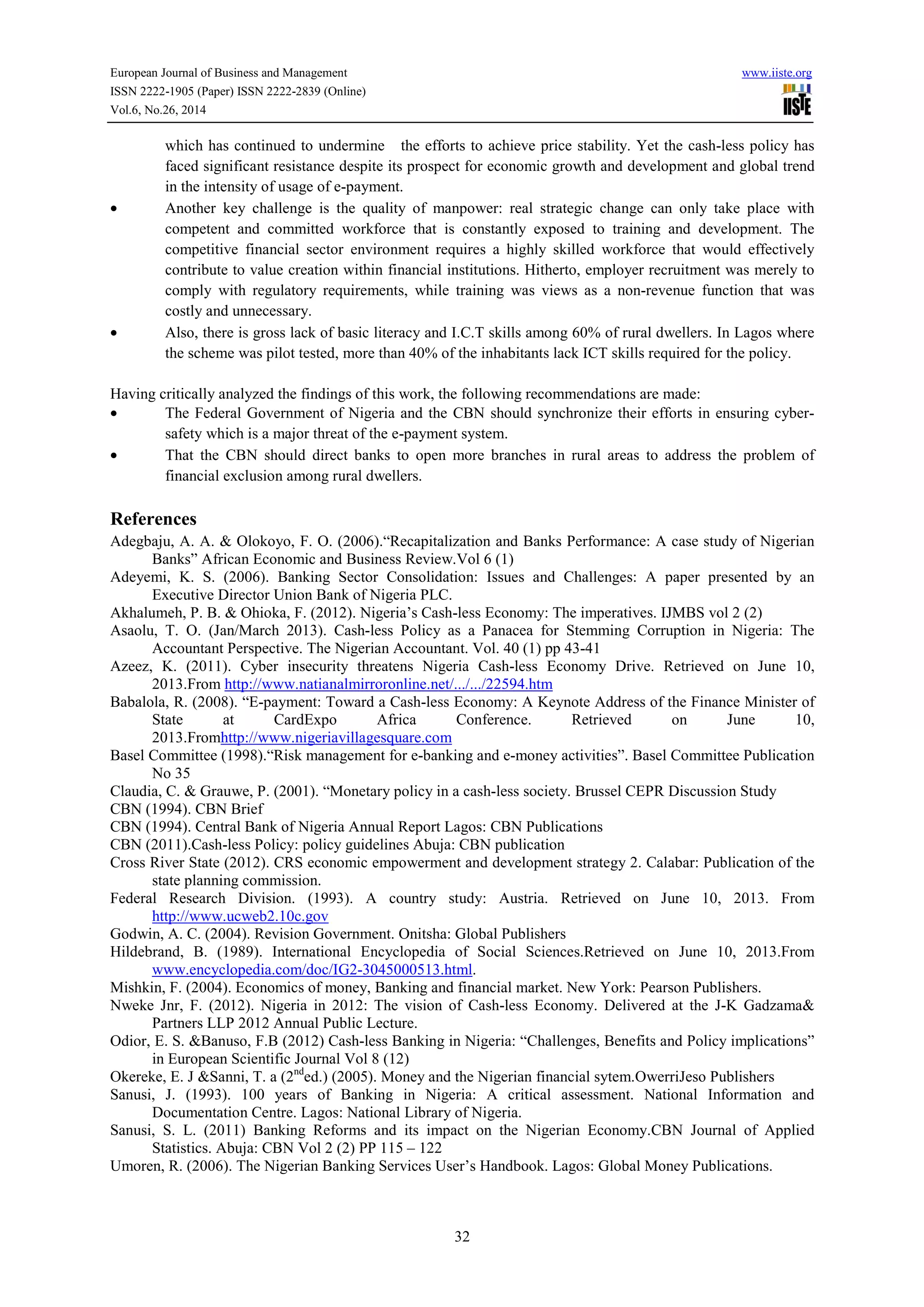 Challenges and benefits of the cash less policy implementation in | PDF