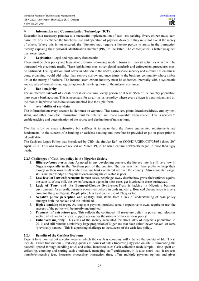 Challenges and benefits of the cash less policy implementation in | PDF