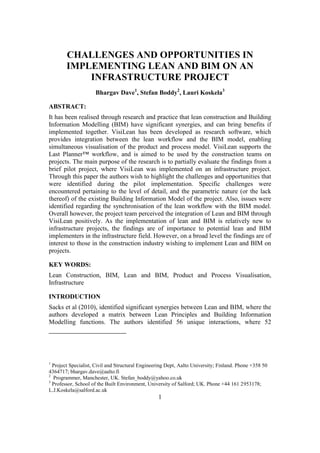 Challenges and Opportunities in Implementing Lean and BIM on an ...