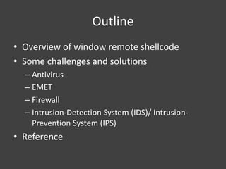 [若渴計畫] Challenges and Solutions of Window Remote Shellcode | PPT