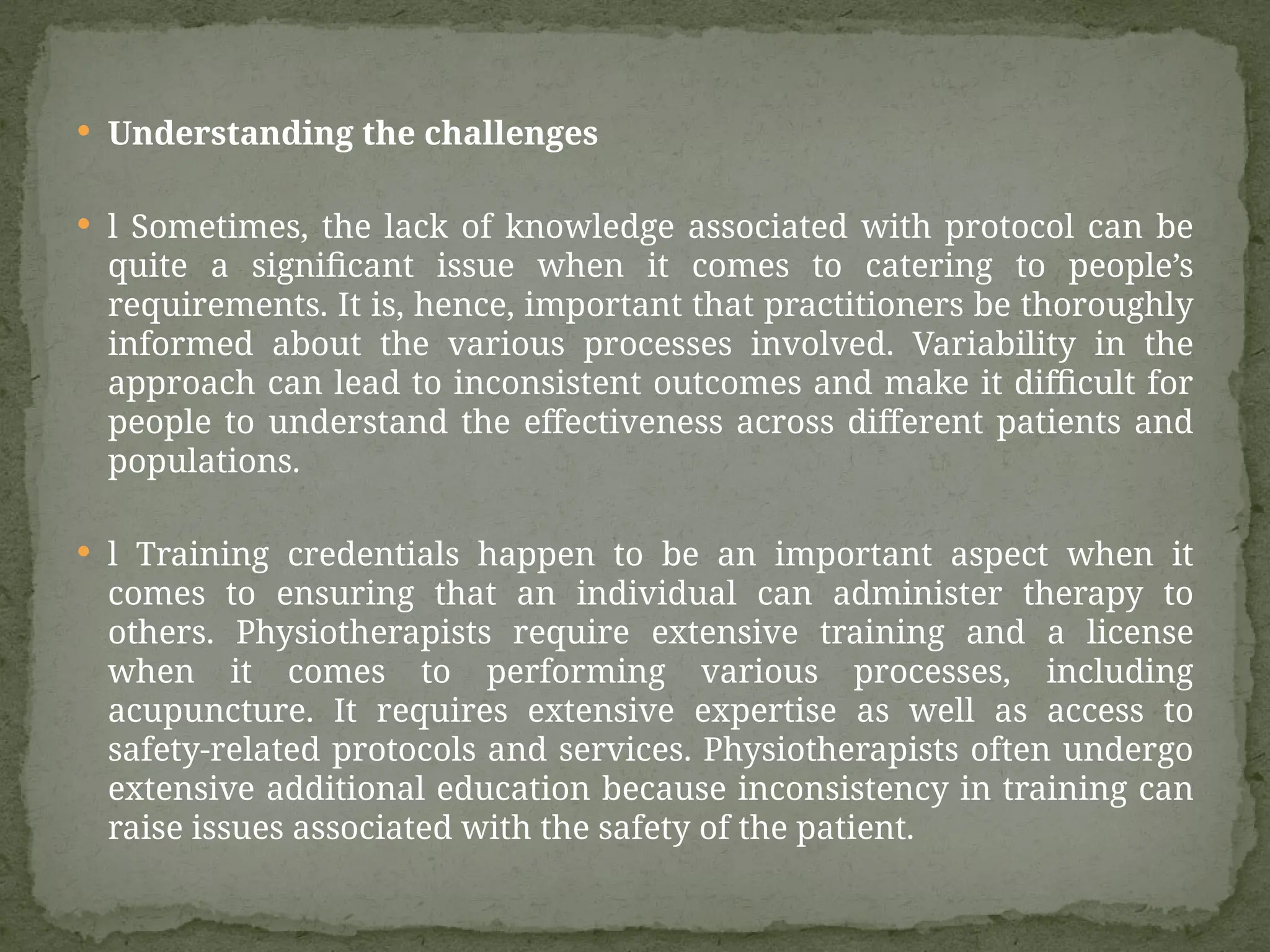Challenges associated with acupuncture physiotherapy | PPTX