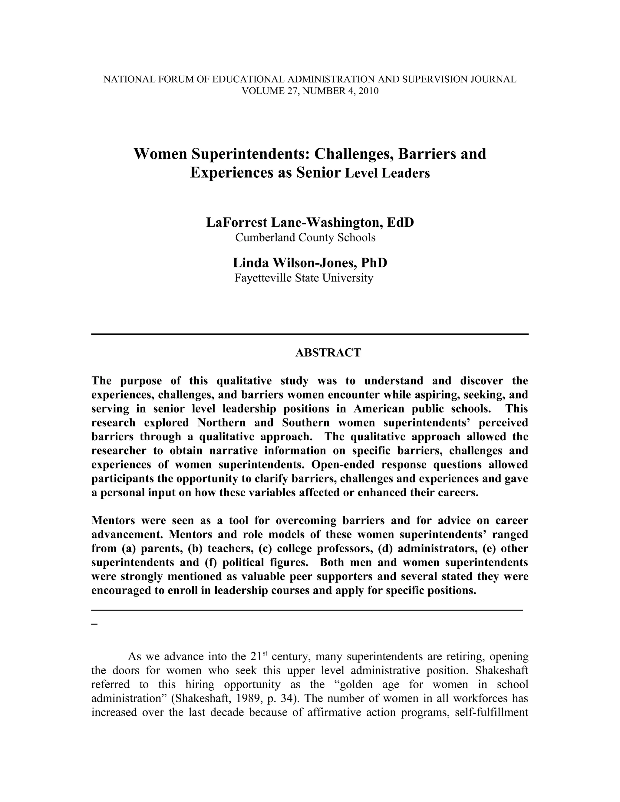 Challenges, barriers and experiences women superintendents done | DOC ...