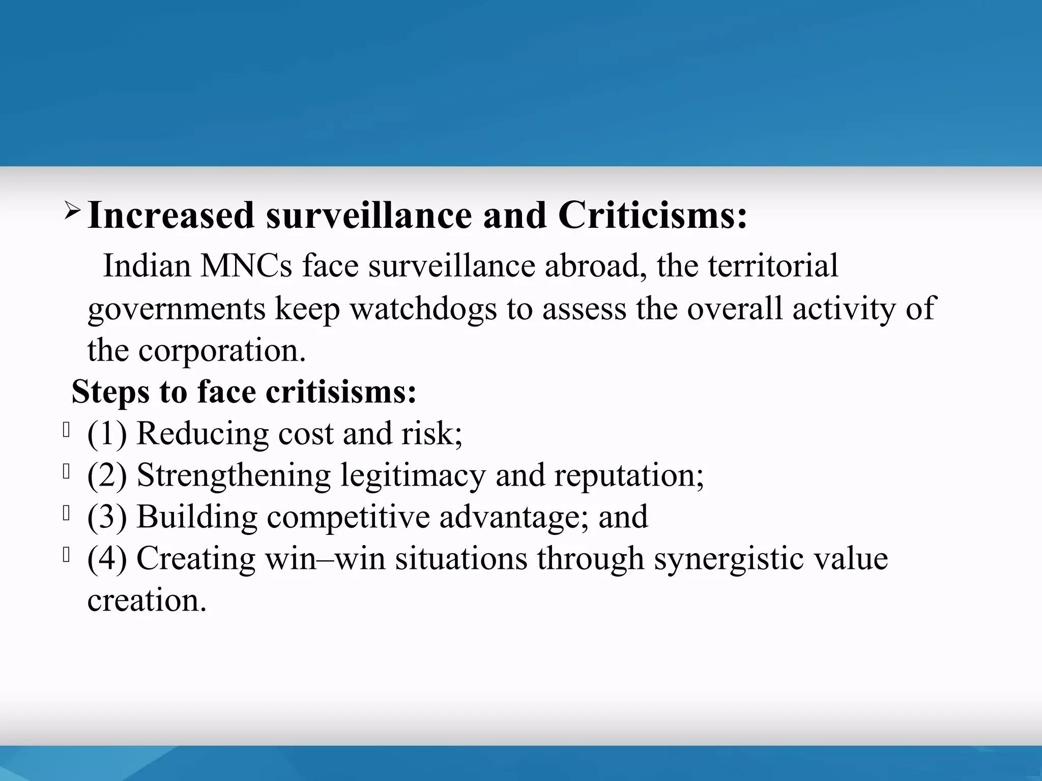 Challenges faced by indian MNCs abroad | PPT