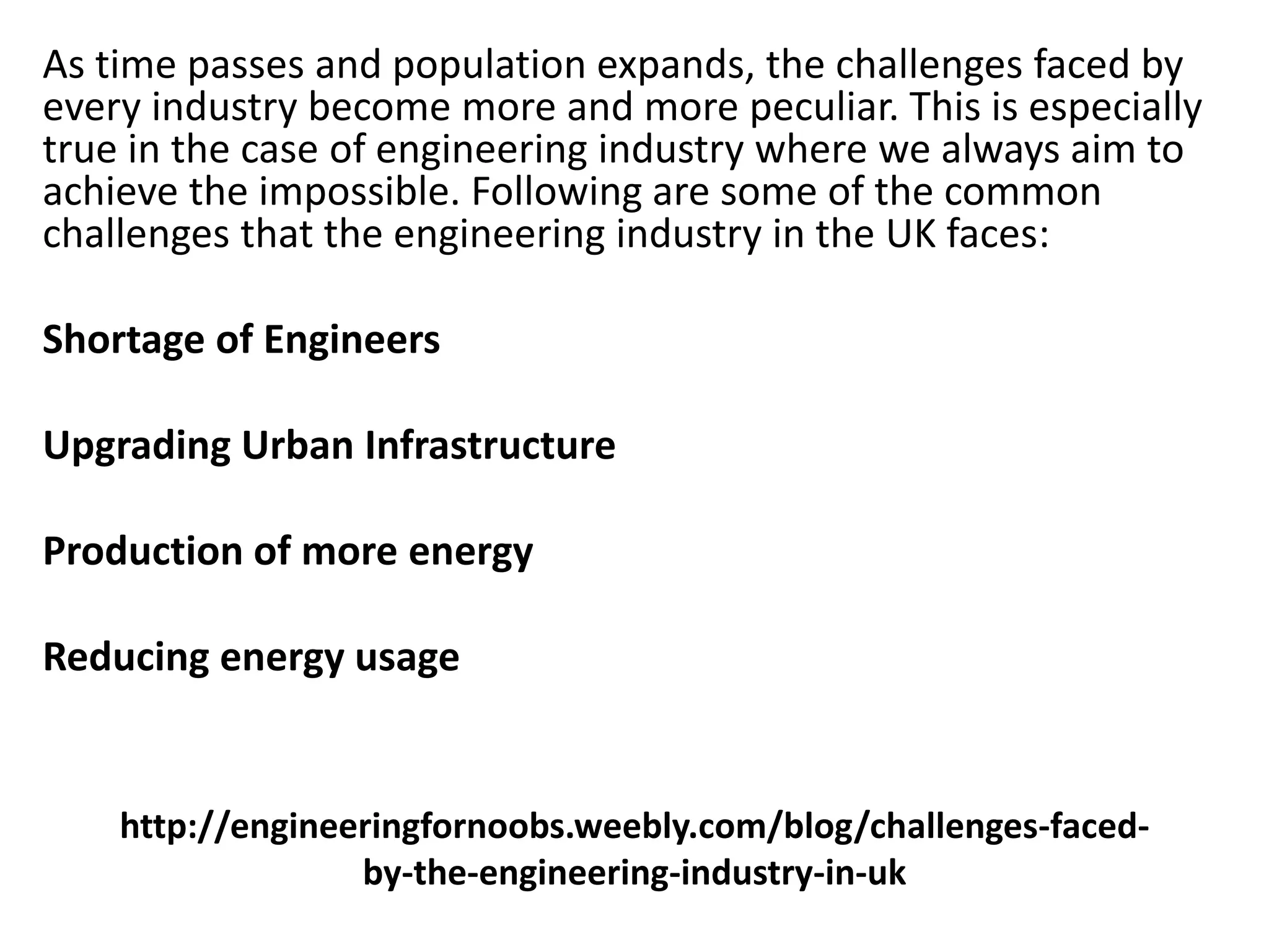 Challenges faced by the engineering industry in uk | PPTX