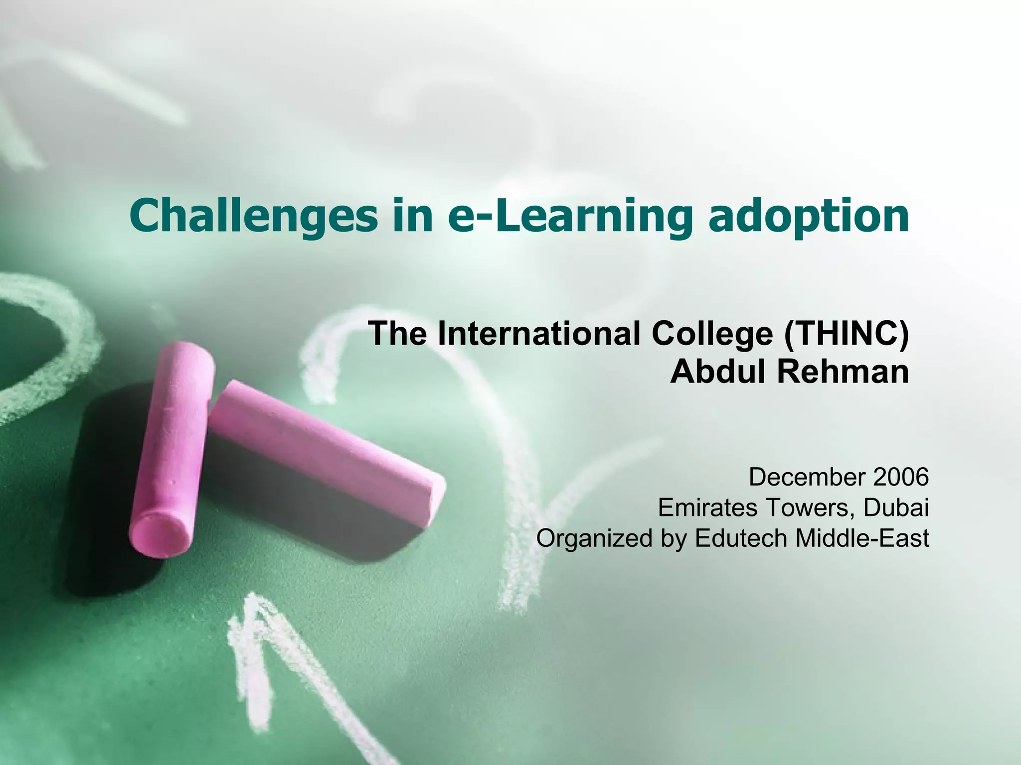 Challenges In E Learning Adoption - Dec\'06 | PPT | Education industry ...