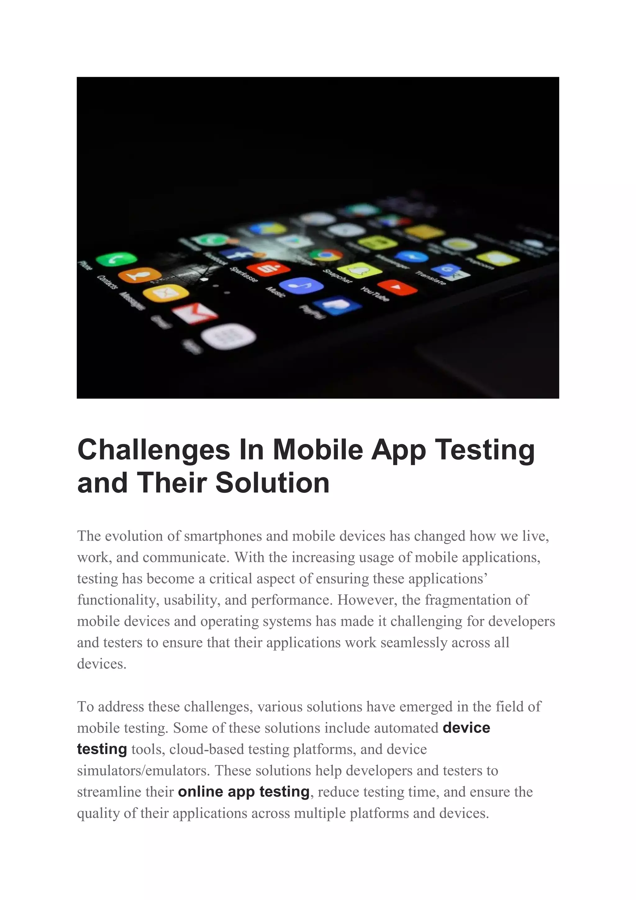 Challenges In Mobile App Testing And Their Solutionpdf Operating