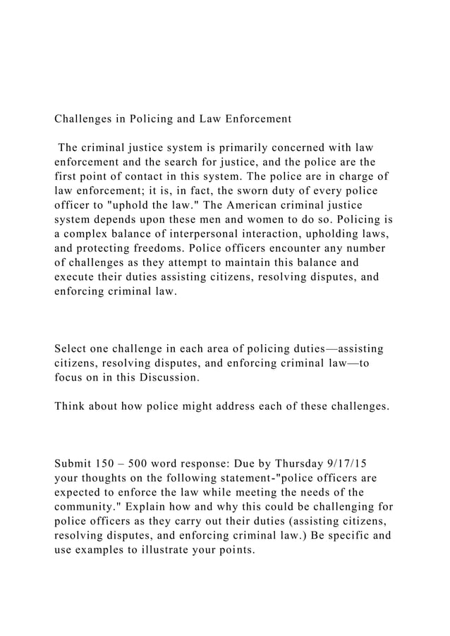Challenges in Policing and Law Enforcement The criminal ju.docx | Law